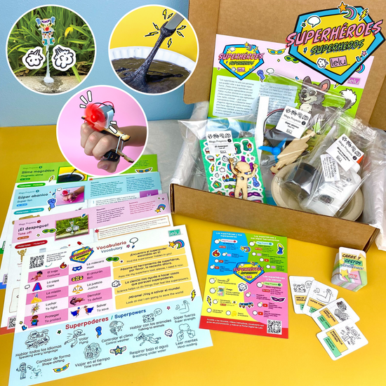 Superheroes-themed kit for children to learn Spanish – Lelu